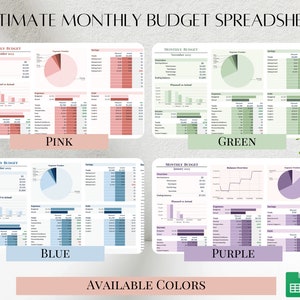 Ultimate Monthly Budget Spreadsheet for Google Sheets, Multiple Colors ...