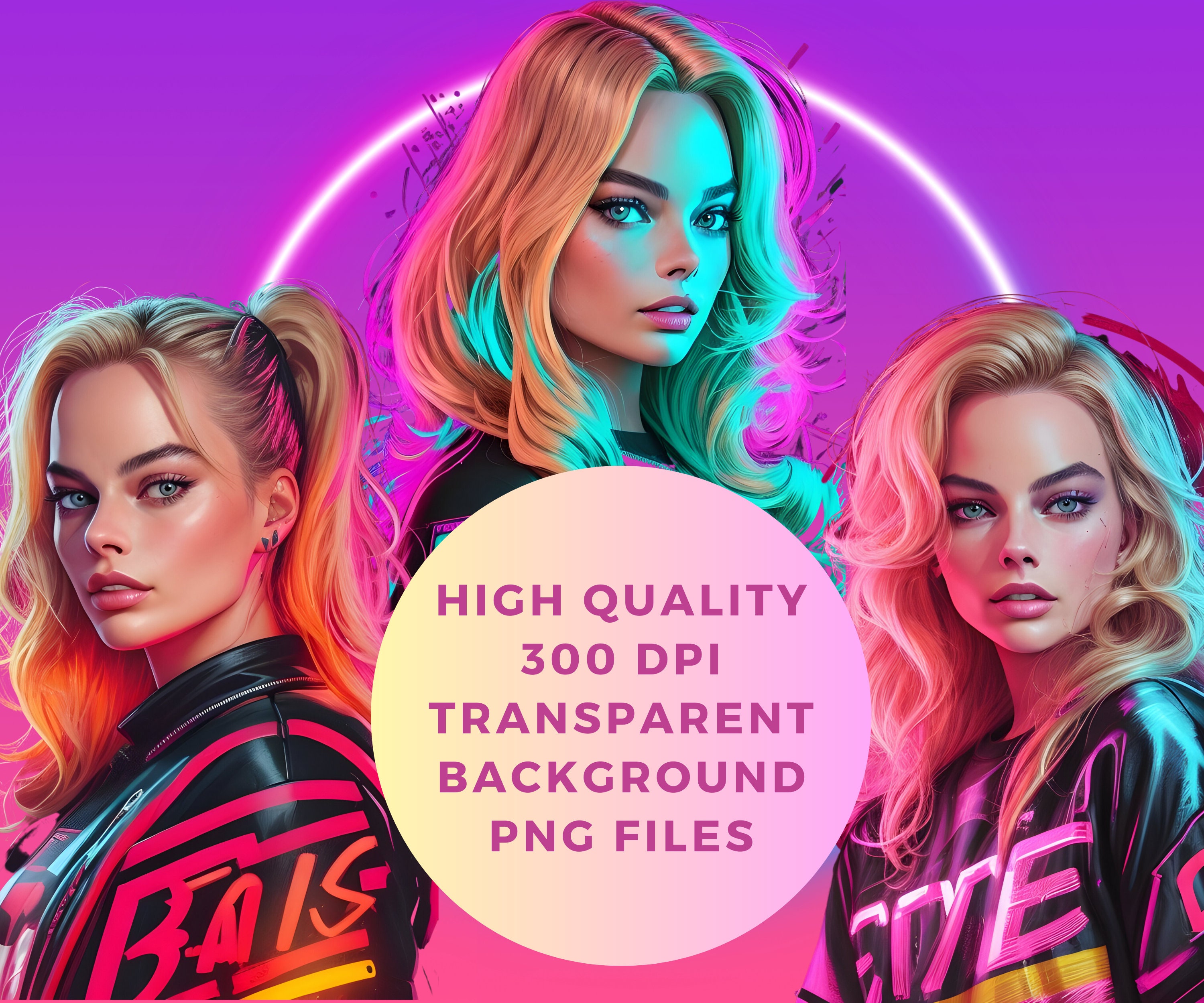 Cyber-punk and 70's Margot Robbie Blondie High-quality PNG and Poster ...