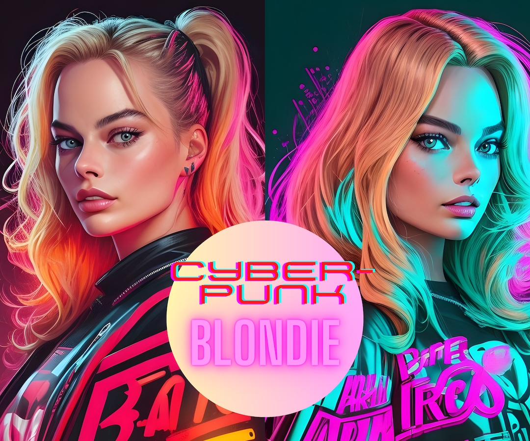 Cyber-punk and 70's Margot Robbie Blondie High-quality PNG and Poster ...