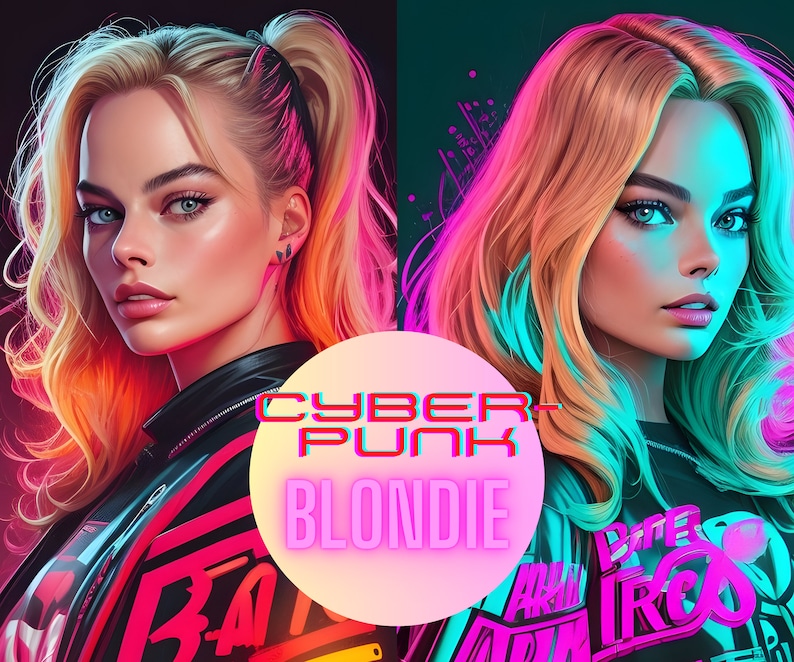 Cyber-punk and 70's Margot Robbie Blondie High-quality PNG and Poster ...