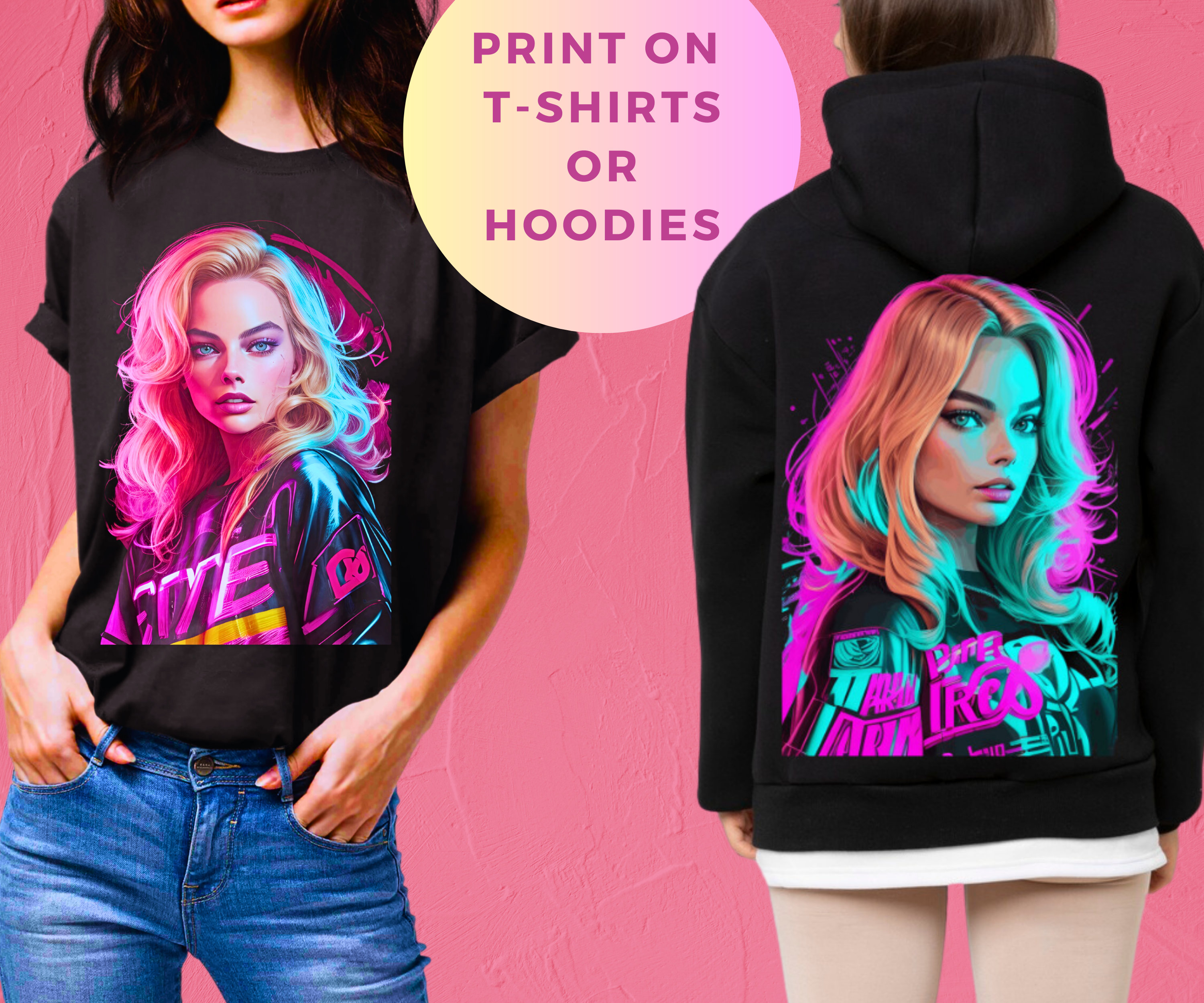 Cyber-punk and 70's Margot Robbie Blondie High-quality PNG and Poster ...