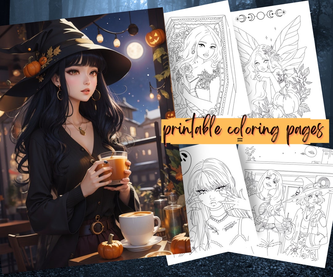 Spooky Witch Halloween Digital Coloring Book, Adults + Kids- Download ...