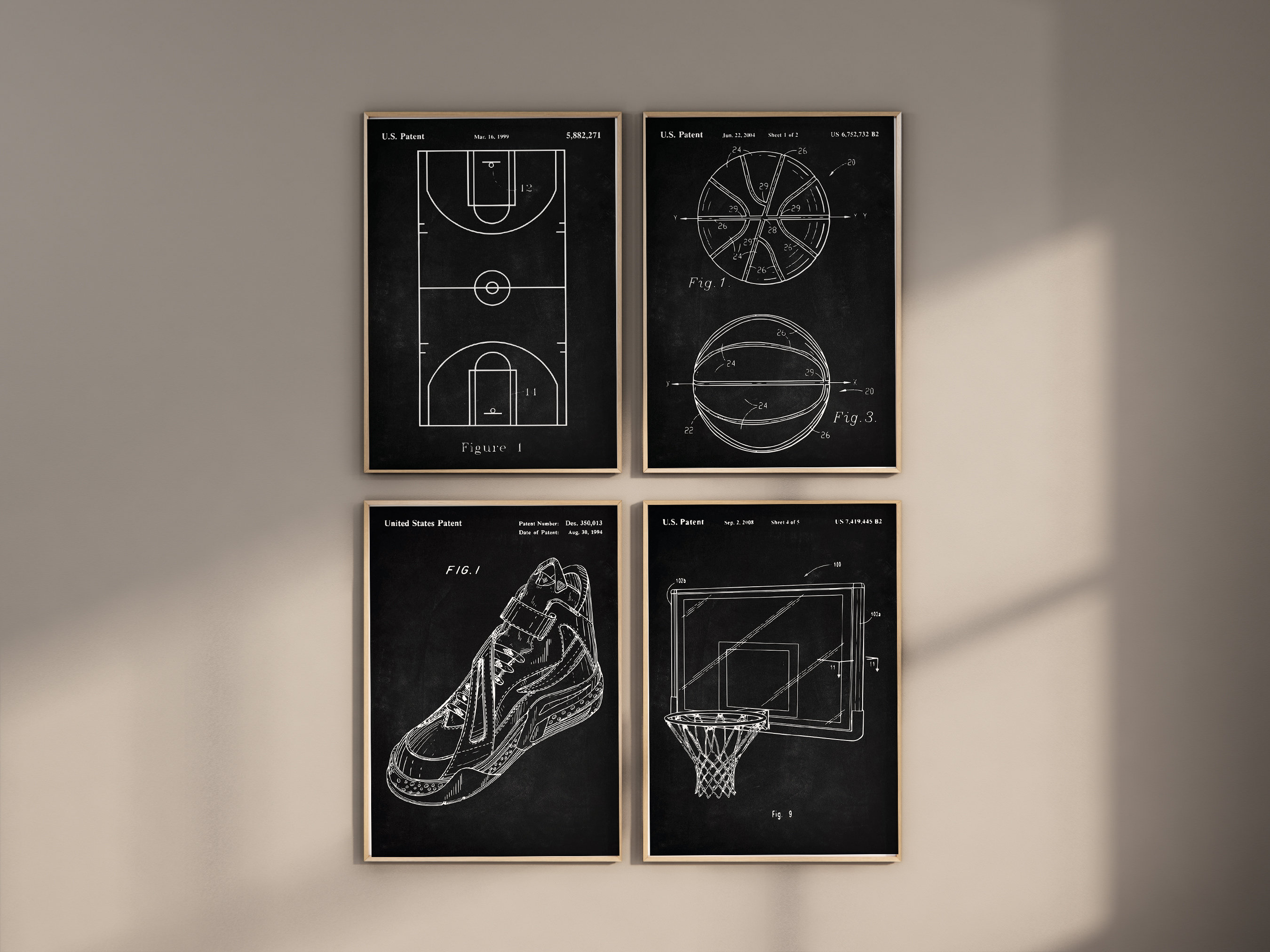 Basketball Patent Prints, Set of 4, Basketball Prints, Basketball Wall ...