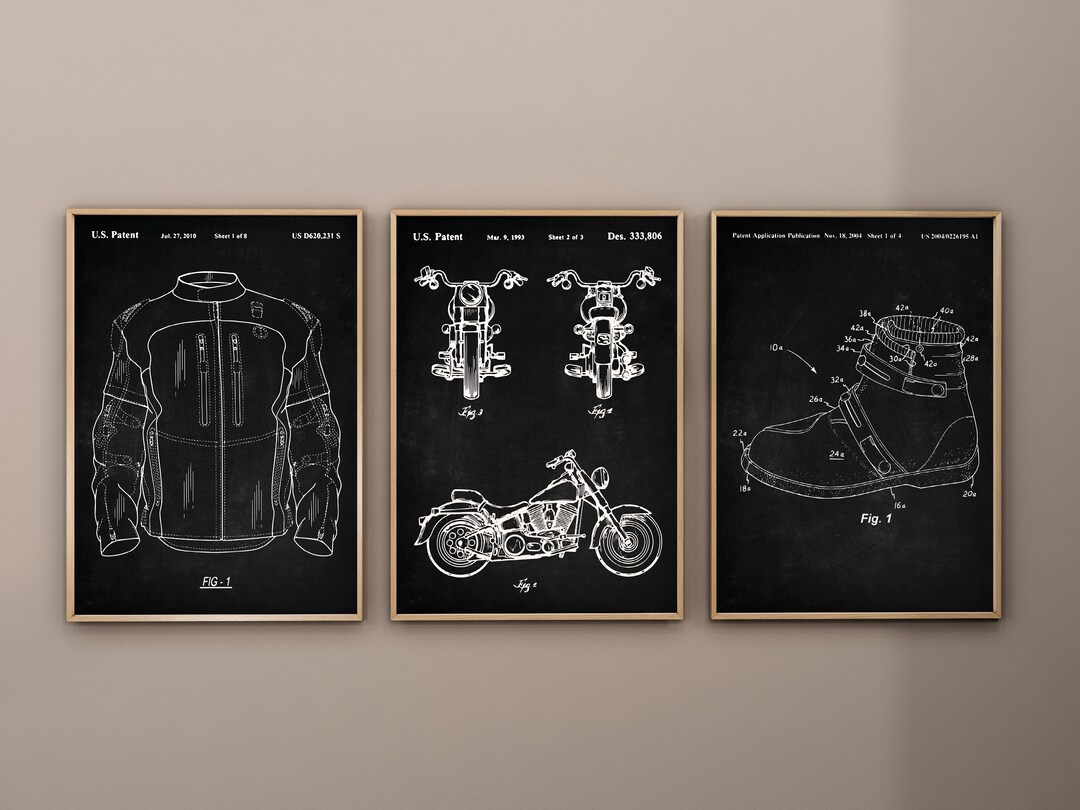 Cruiser Motorcycle Patent Prints, Set of 3, Motorbike Wall Art ...