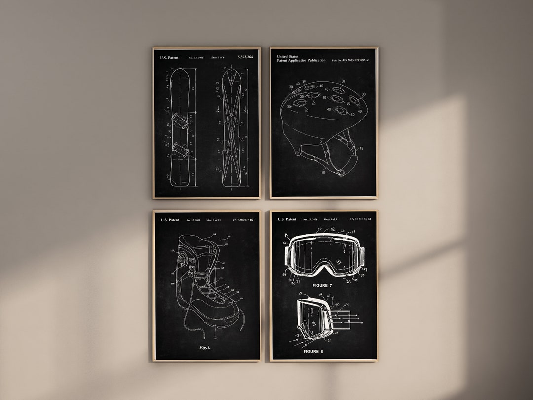 Snowboard Patent Prints: Winter Sports Blueprint Art (set of 4 ...