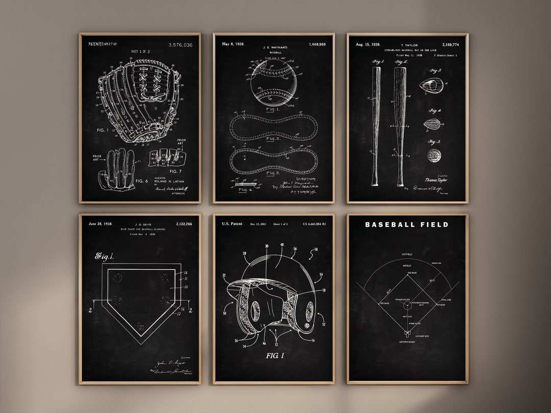 Baseball Patent Art Prints, Chalkboard Style, Set of 6 (digital ...