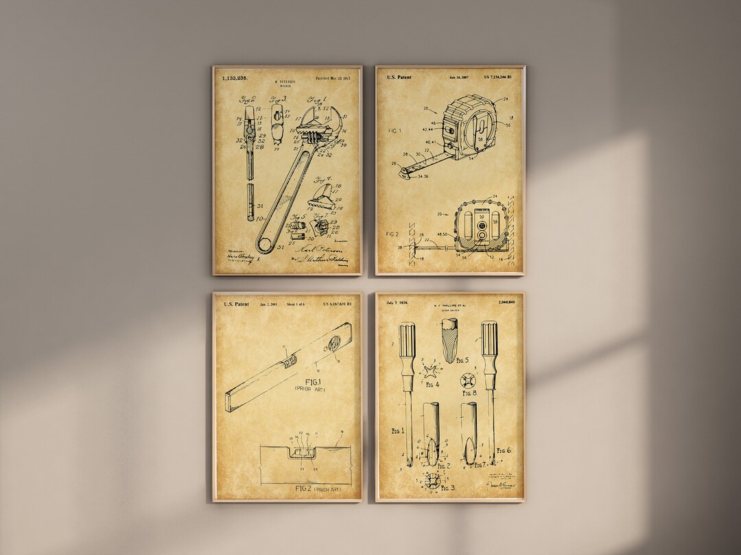 Worker Tools Patent Prints, Set of 4, Wrench Print, Builder Wall Art ...