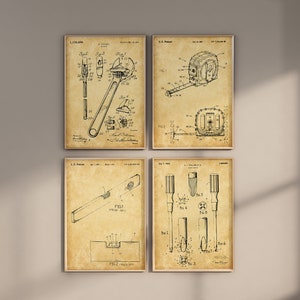 Worker Tools Patent Prints, Set of 4, Wrench Print, Builder Wall Art ...