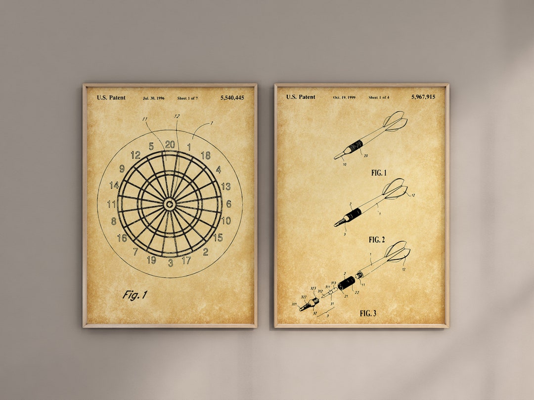 Darts Patent Prints, Set of 2, Dart Board Blueprint, Bar Wall Art, Dart ...