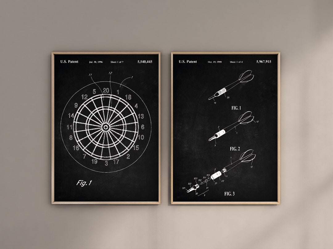 Darts Patent Prints, Set of 2, Dart Board Blueprint, Bar Wall Art, Dart ...