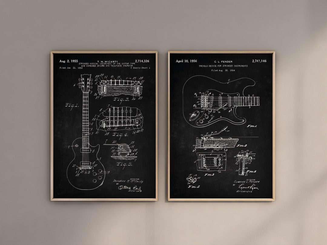 Guitar Patent Prints, Set of 2, Guitar Patent Print, Musical Instrument ...