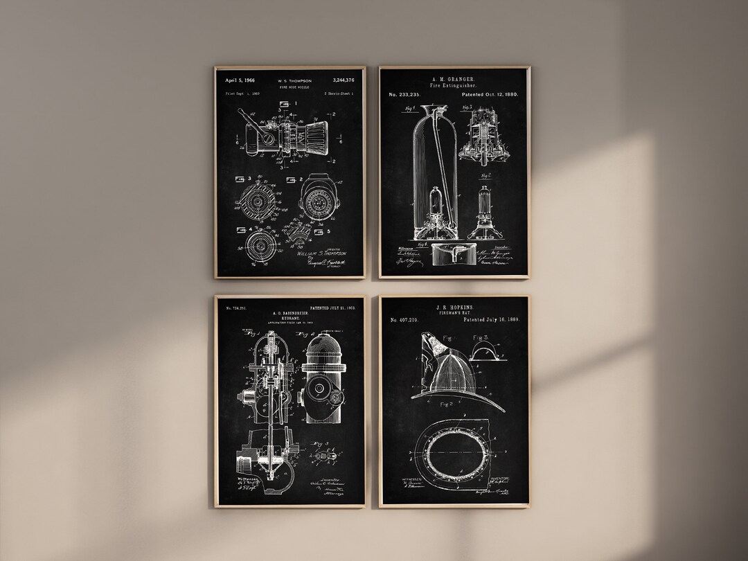 Firefighter Patent Prints: Chalkboard Art, Set of 4 (digital Download ...