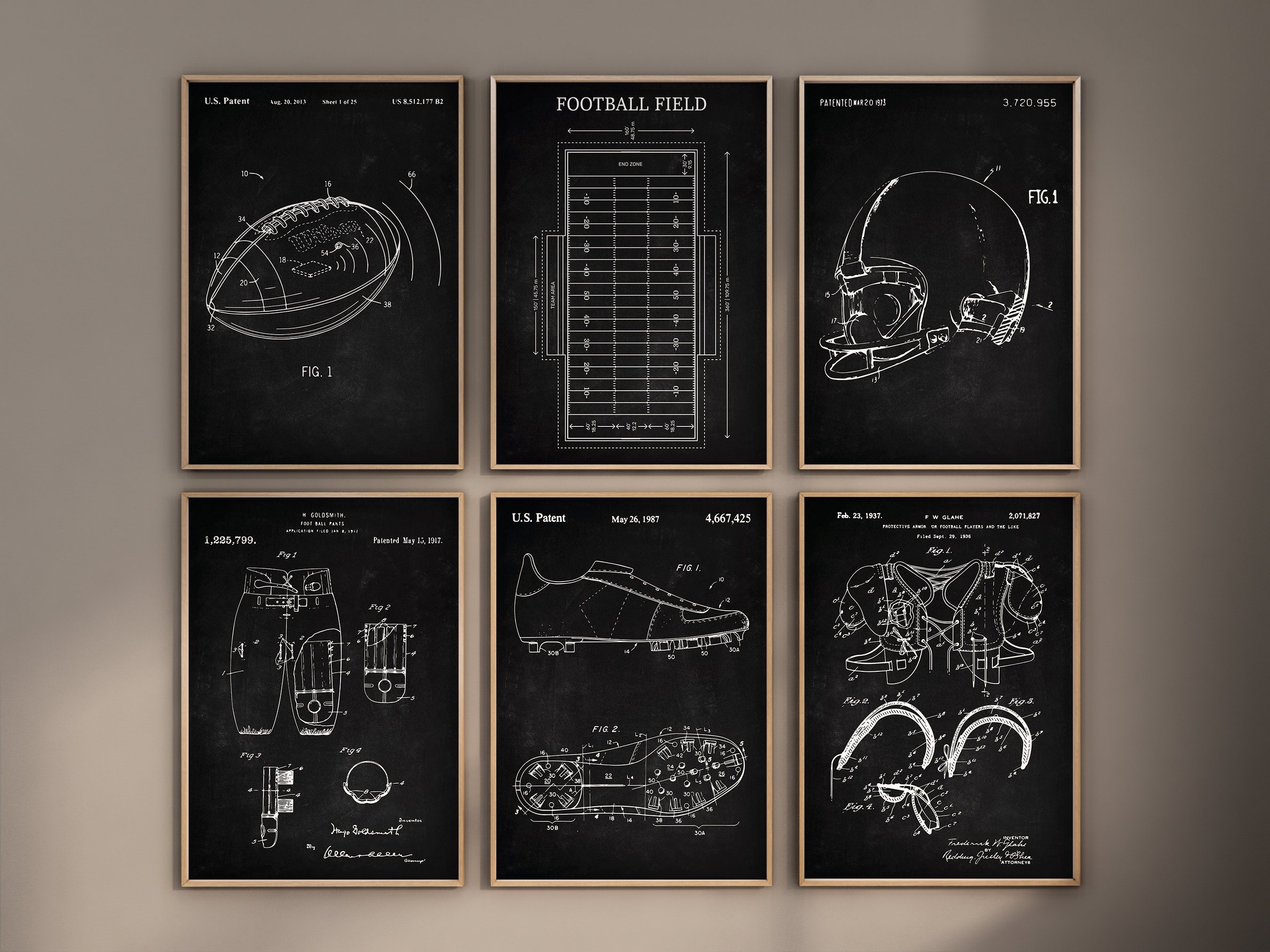 Football Patent Art Prints, Set of 6, Chalkboard Style (digital ...