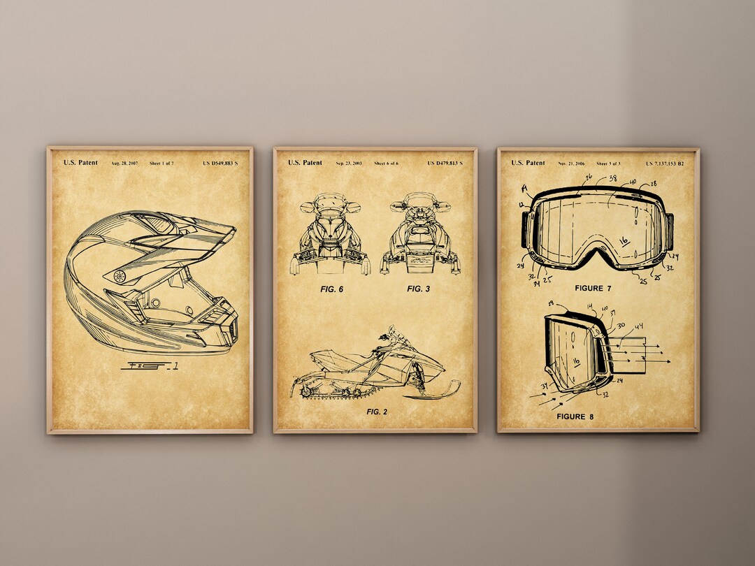 Snowmobile Patent Prints, Set of 3, Snowmobile Wall Art, Winter Sports ...
