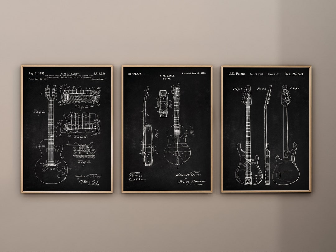 Guitar Patent Prints, Set of 3, Classical Guitar Patent Print, Acoustic ...
