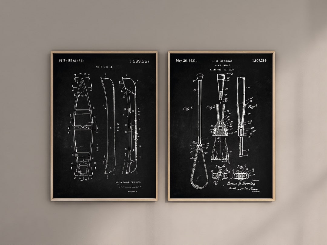 Canoeing Patent Prints, Set of 2, Canoe Wall Art, Kayaking Poster ...
