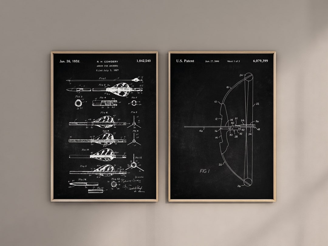 Archery Patent Prints, Set of 2, Archery Wall Art, Bow Print, Arrow ...