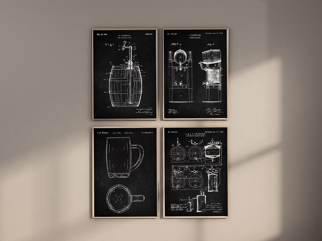 Beer Patent Prints, Set of 4, Brewery Wall Art, Beer Dispanser ...