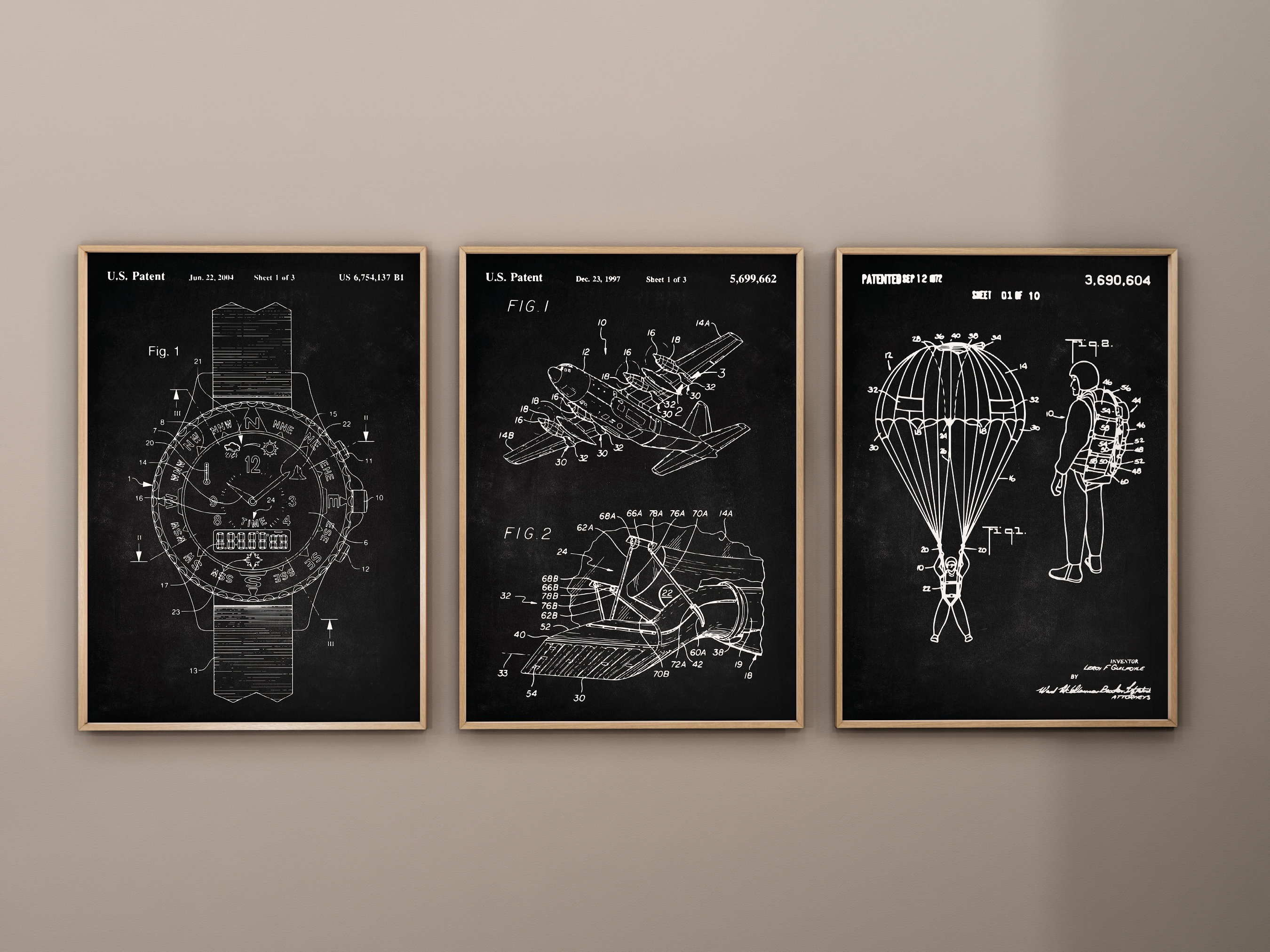 Paratrooper Patent Prints, Set of 3, Paratrooper Prints, Airborne Wall ...
