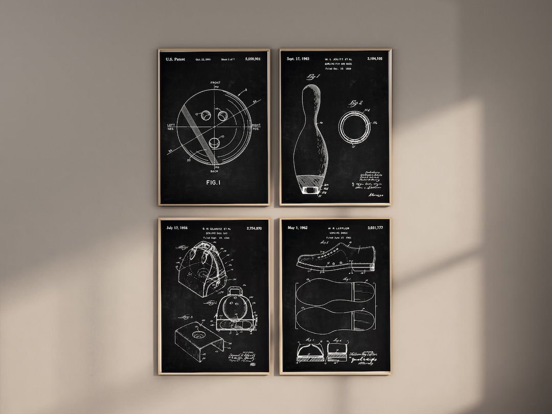 Bowling Patent Prints, Set of 4, Bowling Prints, Bowling Wall Art ...