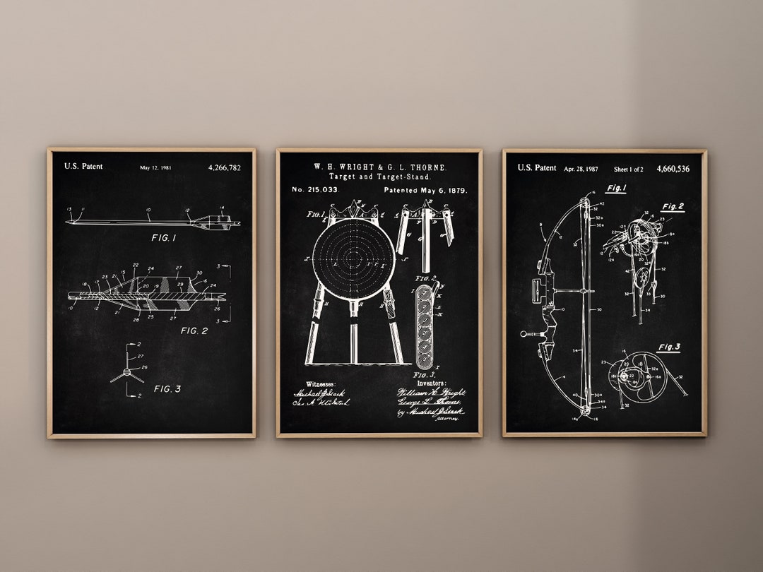 Archery Patent Prints, Set of 3, Bow Poster, Archery Wall Art, Archery ...