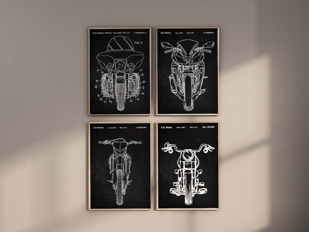 Motorcycle Patent Prints, Set of 4, Motorbike Wall Art, Motorcycle ...