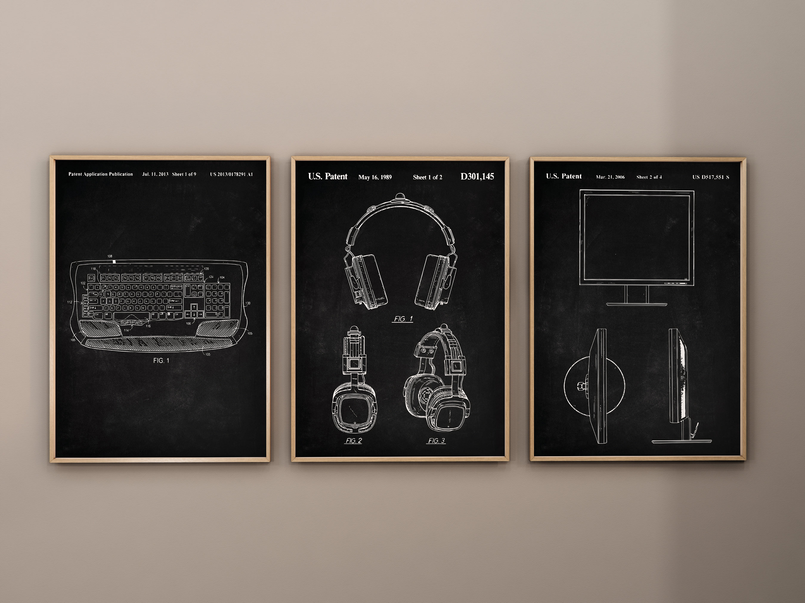 Gaming Patent Prints, Set of 3, Video Game Print, Gaming Keyboard Wall ...