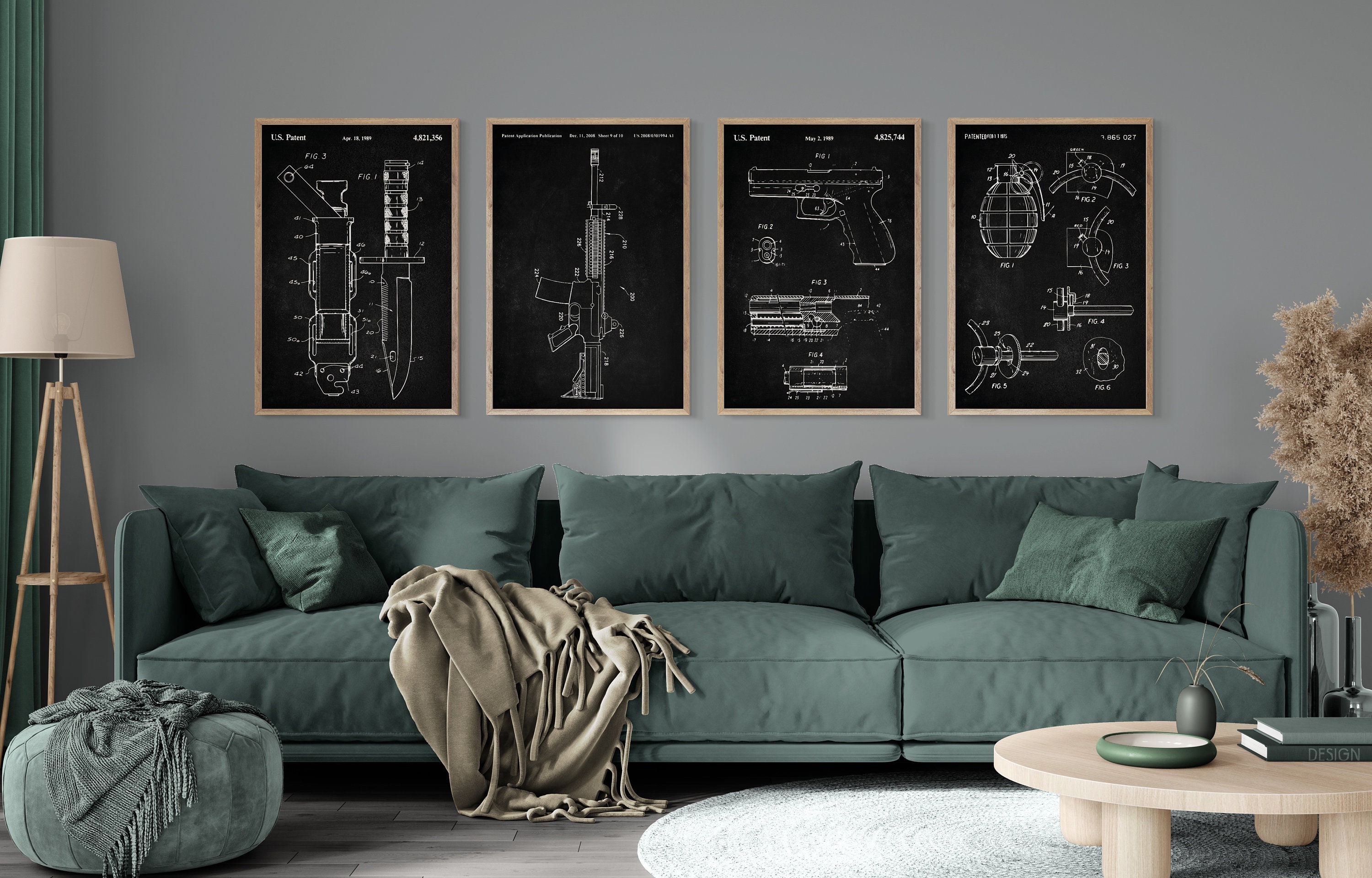 Military Equipment Patent Prints, Set of 4, Pistol Print, Army Wall Art ...