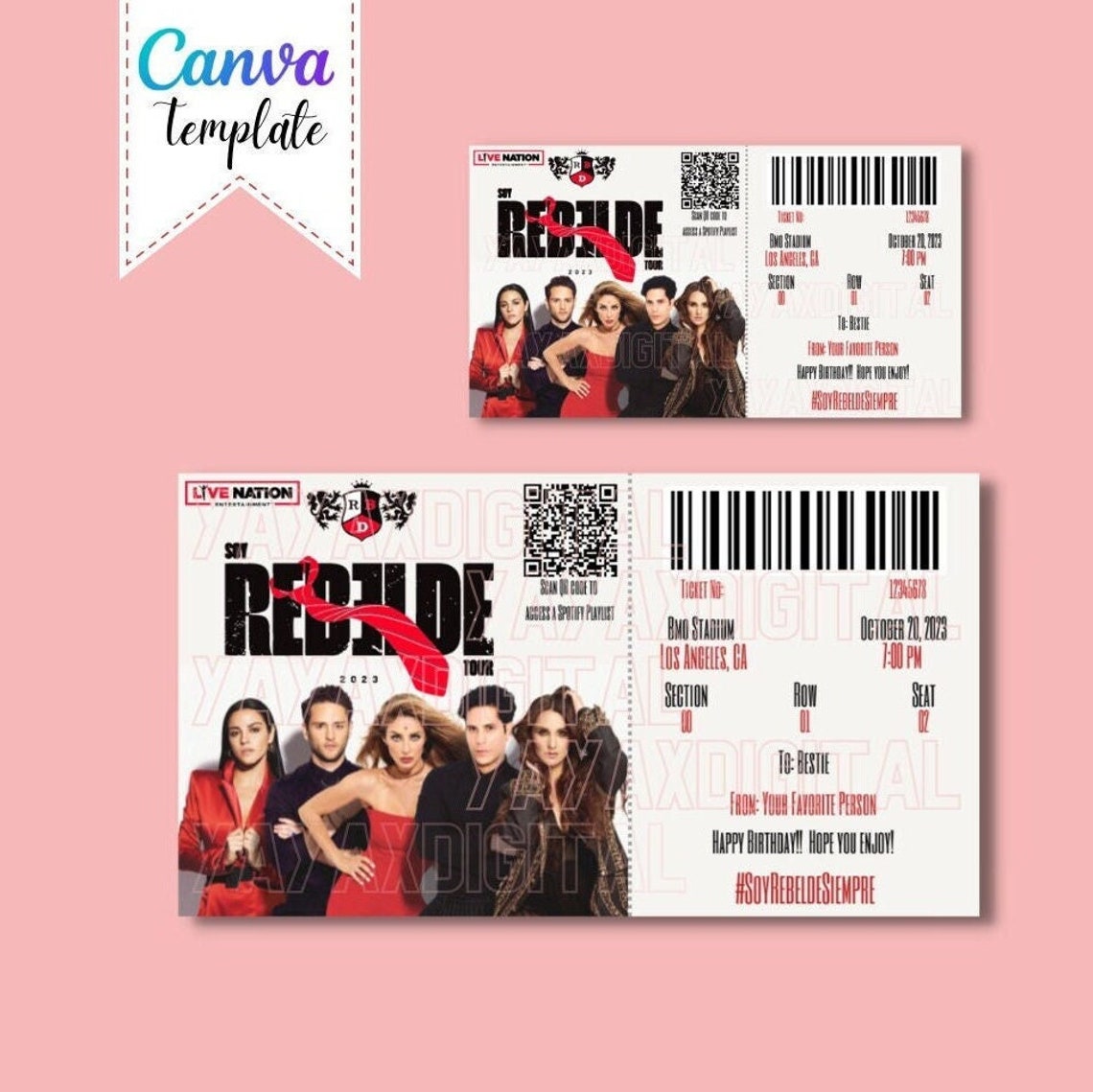Soy Rebelde Tour Keepsake Ticket Concierto De RBD Boleto De Sorpresa ...
