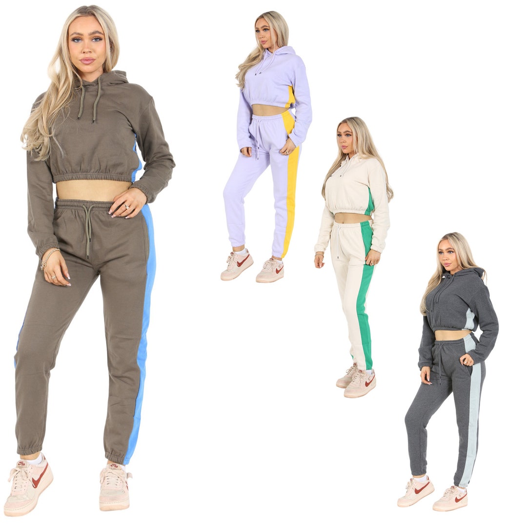 Sportswear Set, 2 Pcs Women Tracksuit Hoodie Crop Top and Joggings ...