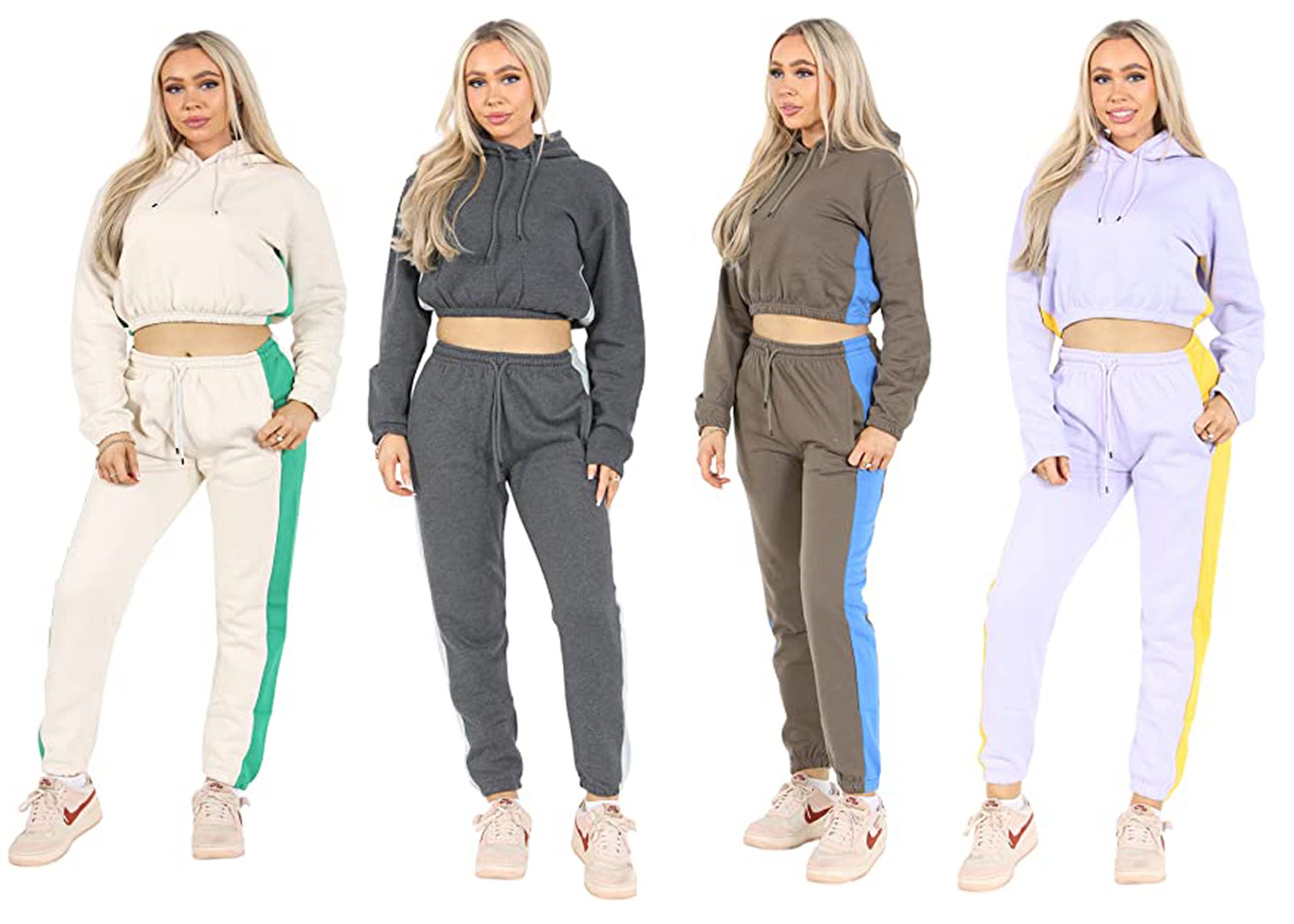 Sportswear Set, 2 Pcs Women Tracksuit Hoodie Crop Top and Joggings ...