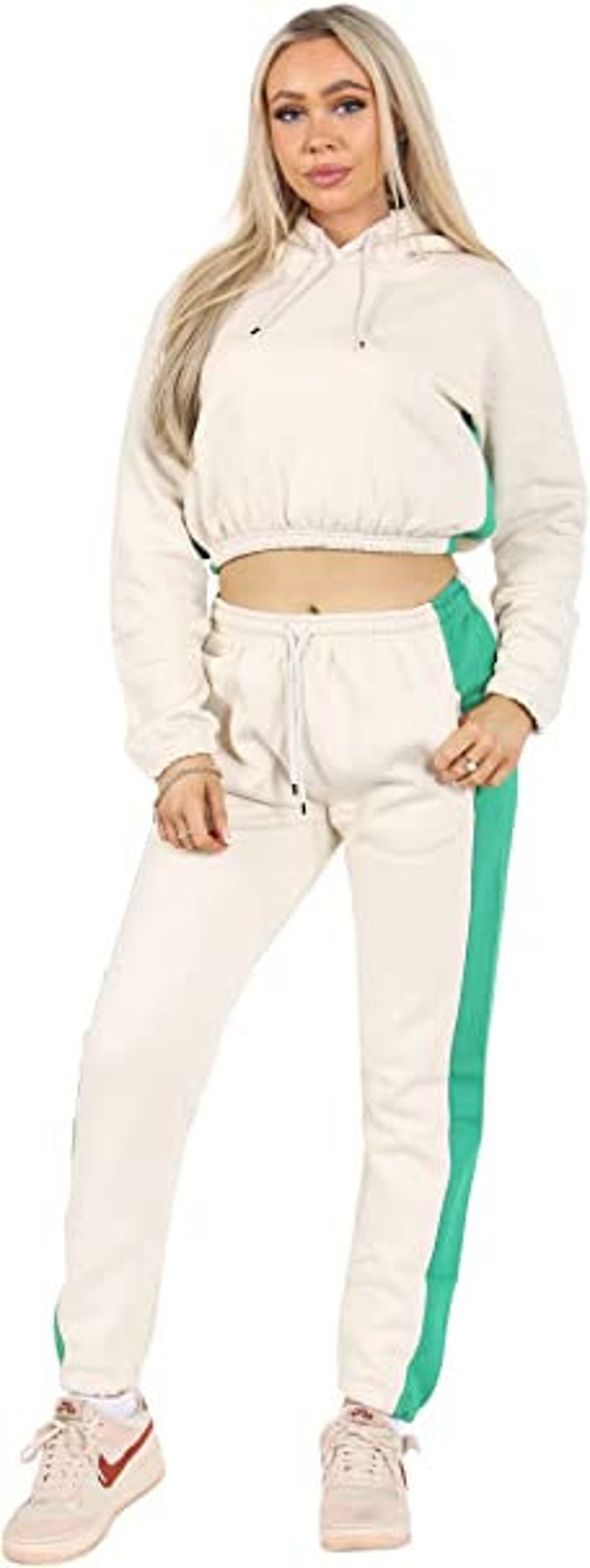 Sportswear Set, 2 Pcs Women Tracksuit Hoodie Crop Top and Joggings ...