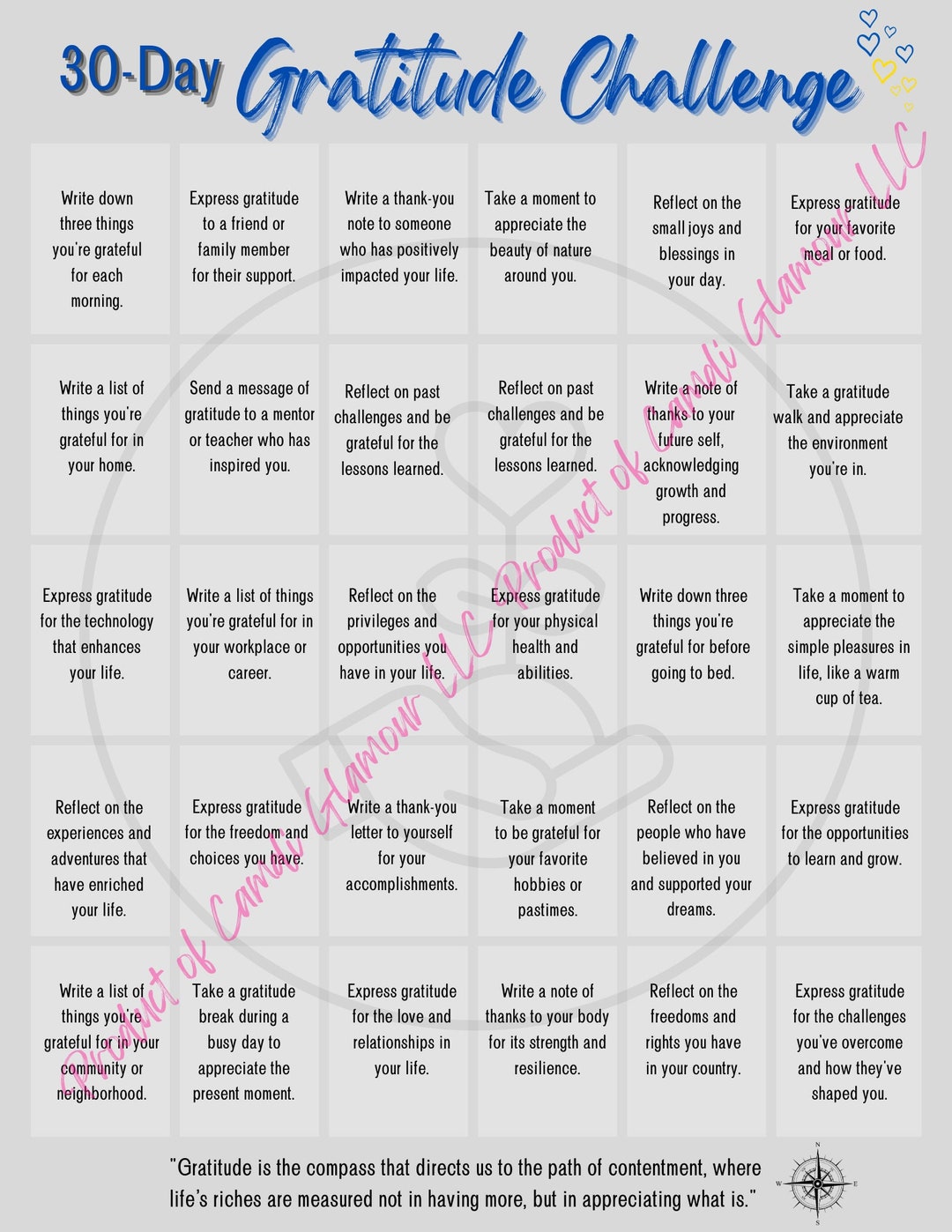 Gratitude 30-day Challenge Single Page - Etsy