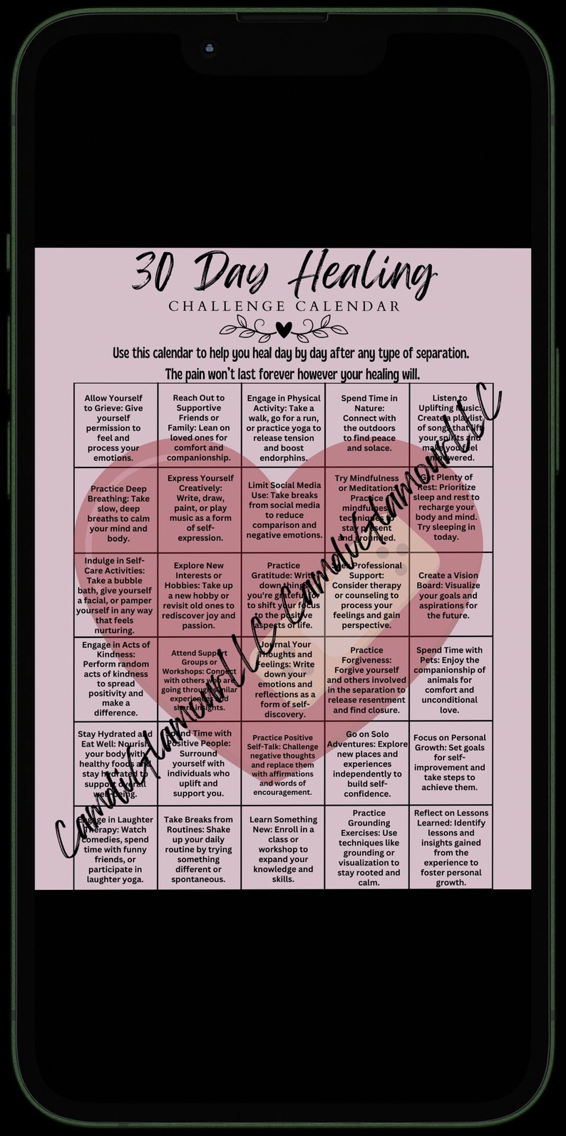 30-day Healing Challenge Calendar - Etsy
