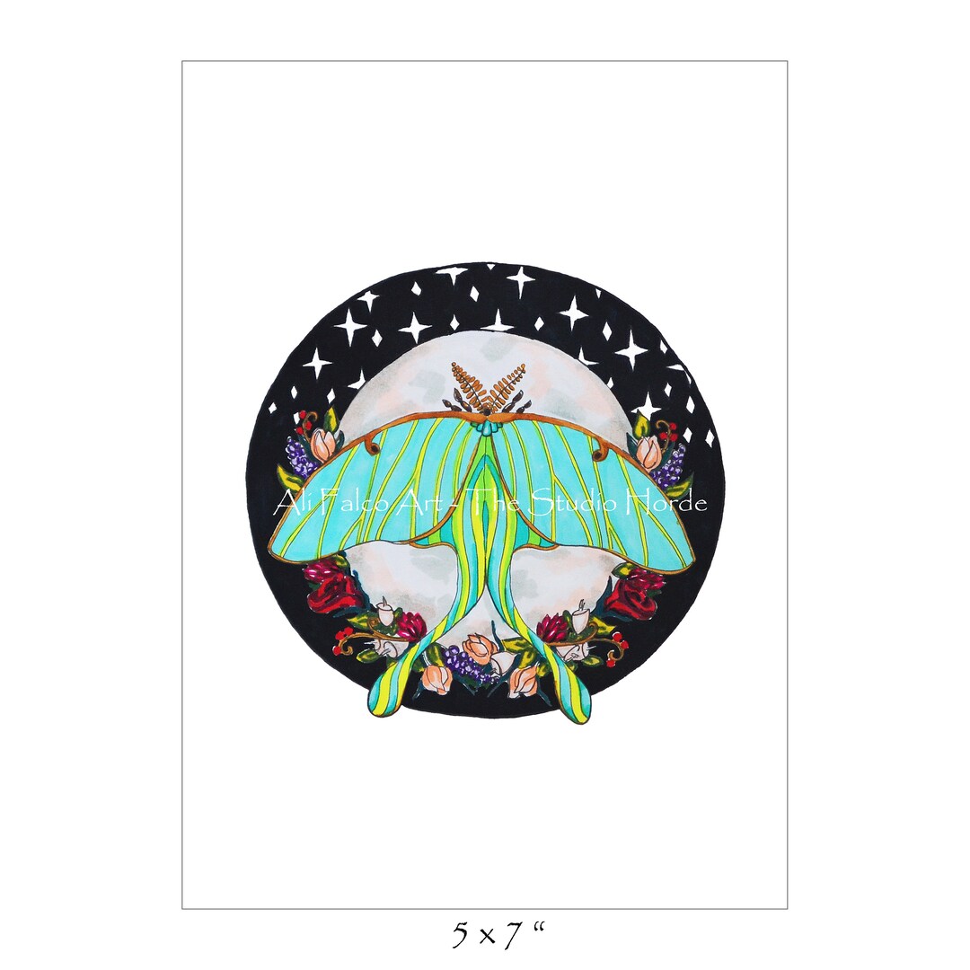 Nocturnal : Luna Moon Moth Original Alcohol Markers Art Print by Ali ...