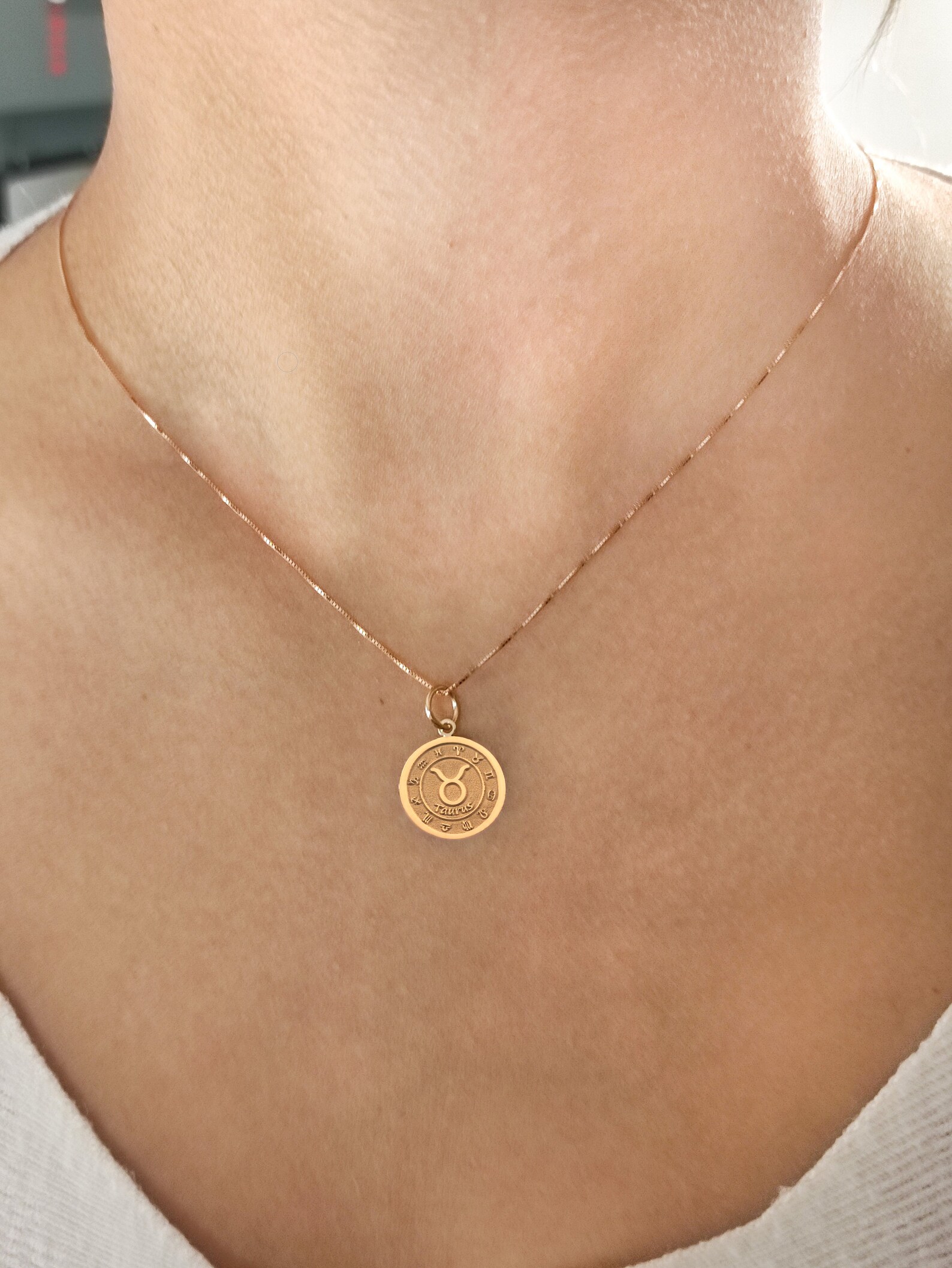 14K Solid Gold Taurus Pendant, Personalized Zodiac Necklace, Horoscope ...