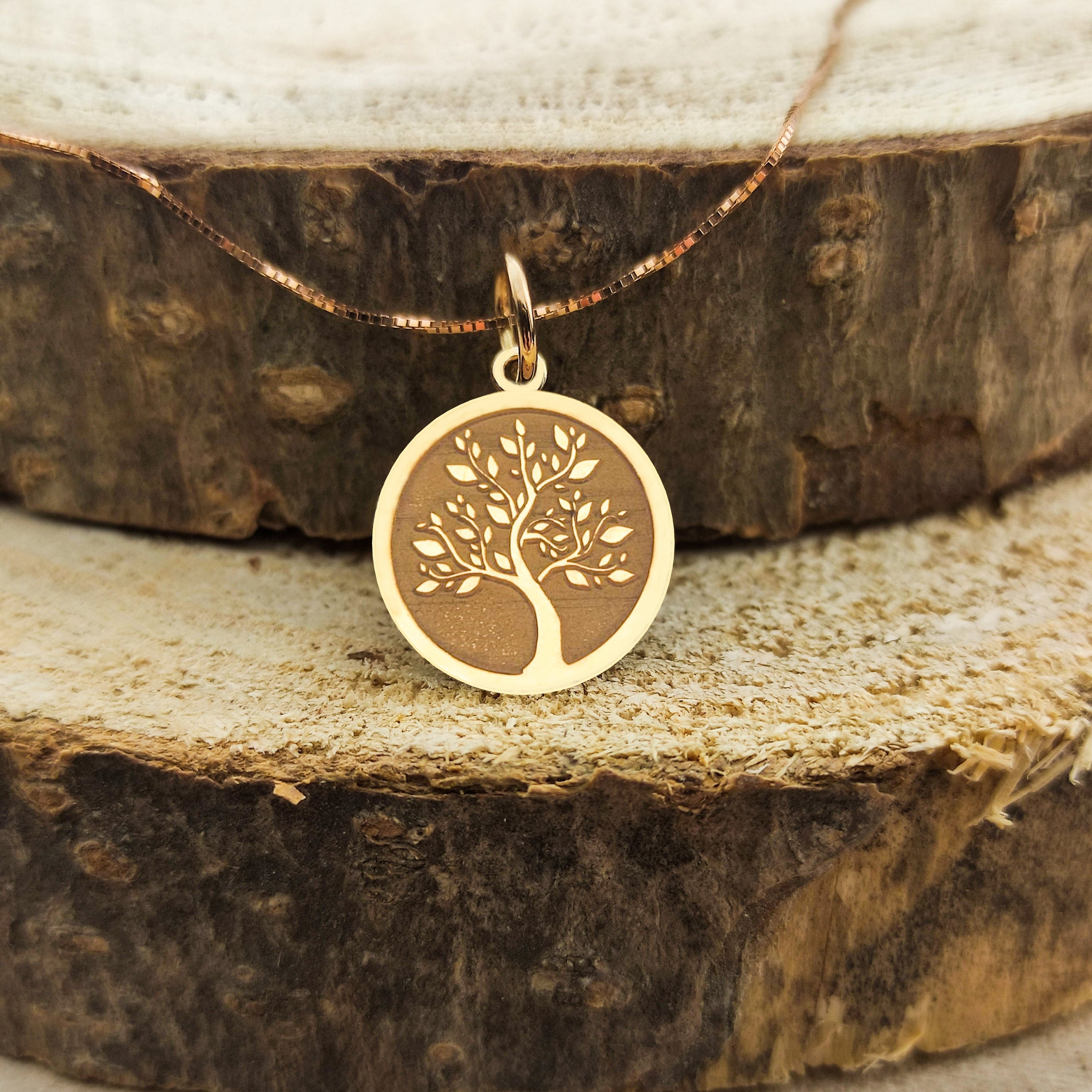 14k Solid Gold Tree of Life Pendant, Personalized Tree of Life Necklace ...