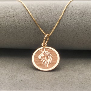 14k Solid Gold Lion Necklace, Lion Head Pendant, African Jewelry, Gold ...