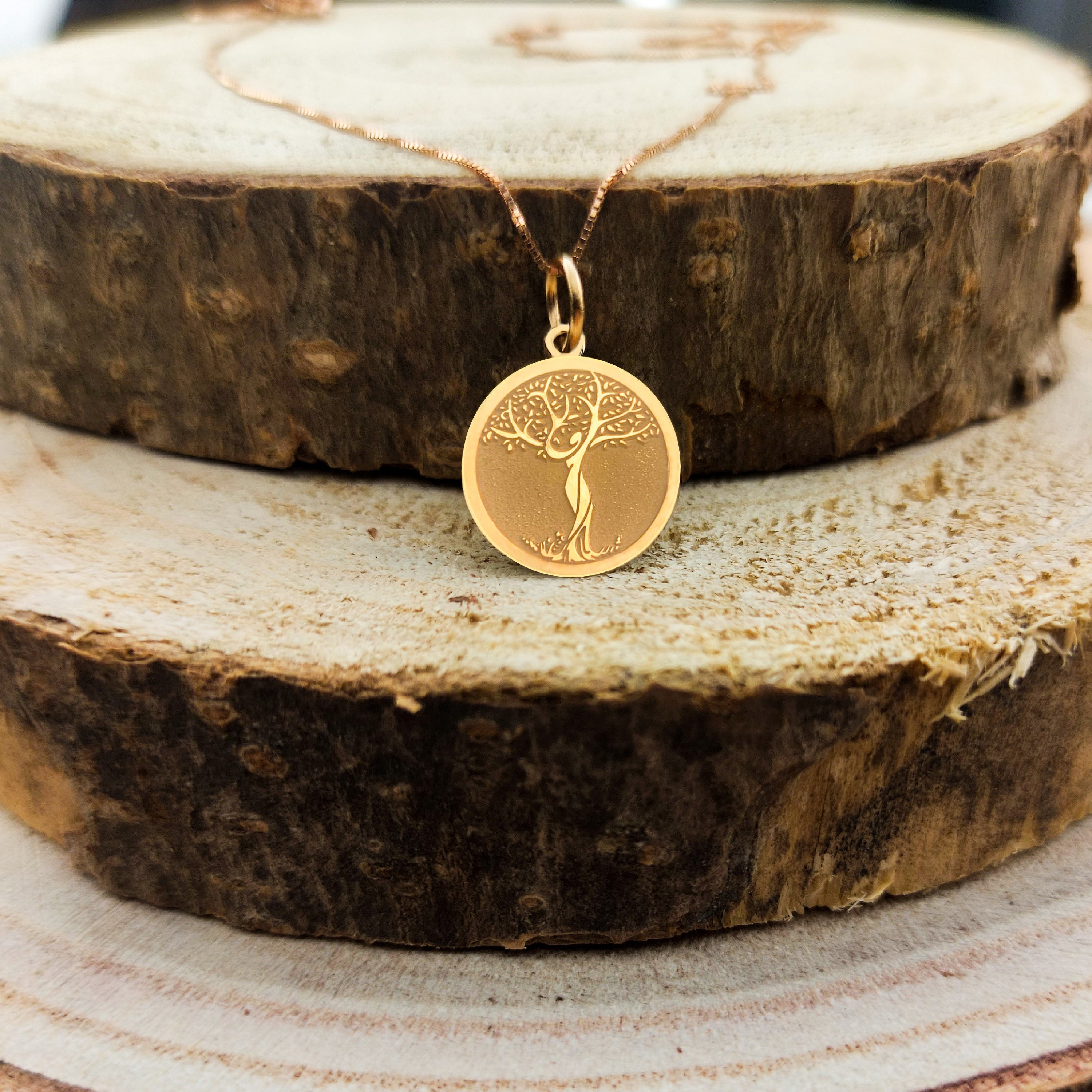 14k Solid Gold Tree of Life Necklace, Personalized Tree of Life Pendant ...