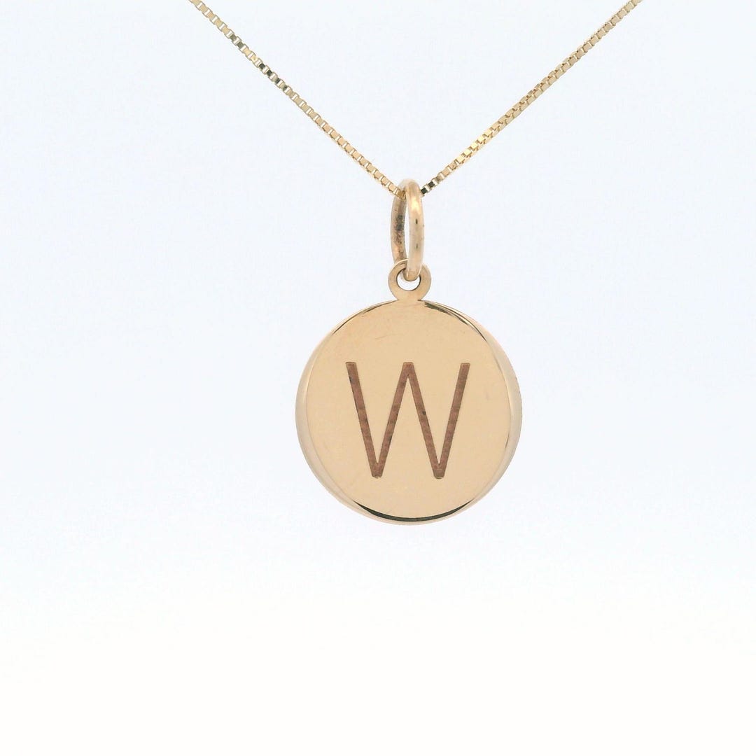 14k Gold Initial Necklace, Minimalist W Pendant, Personalized Gold ...