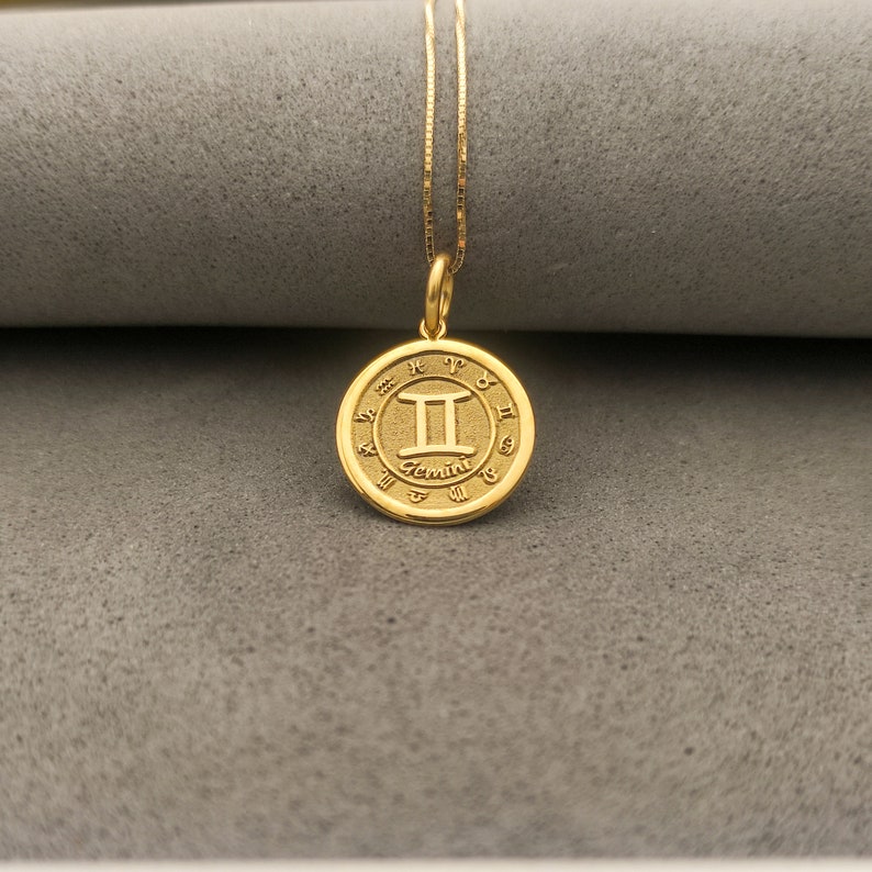 14K Solid Gold Gemini Pendant, Personalized Gemini Necklace, Gold ...