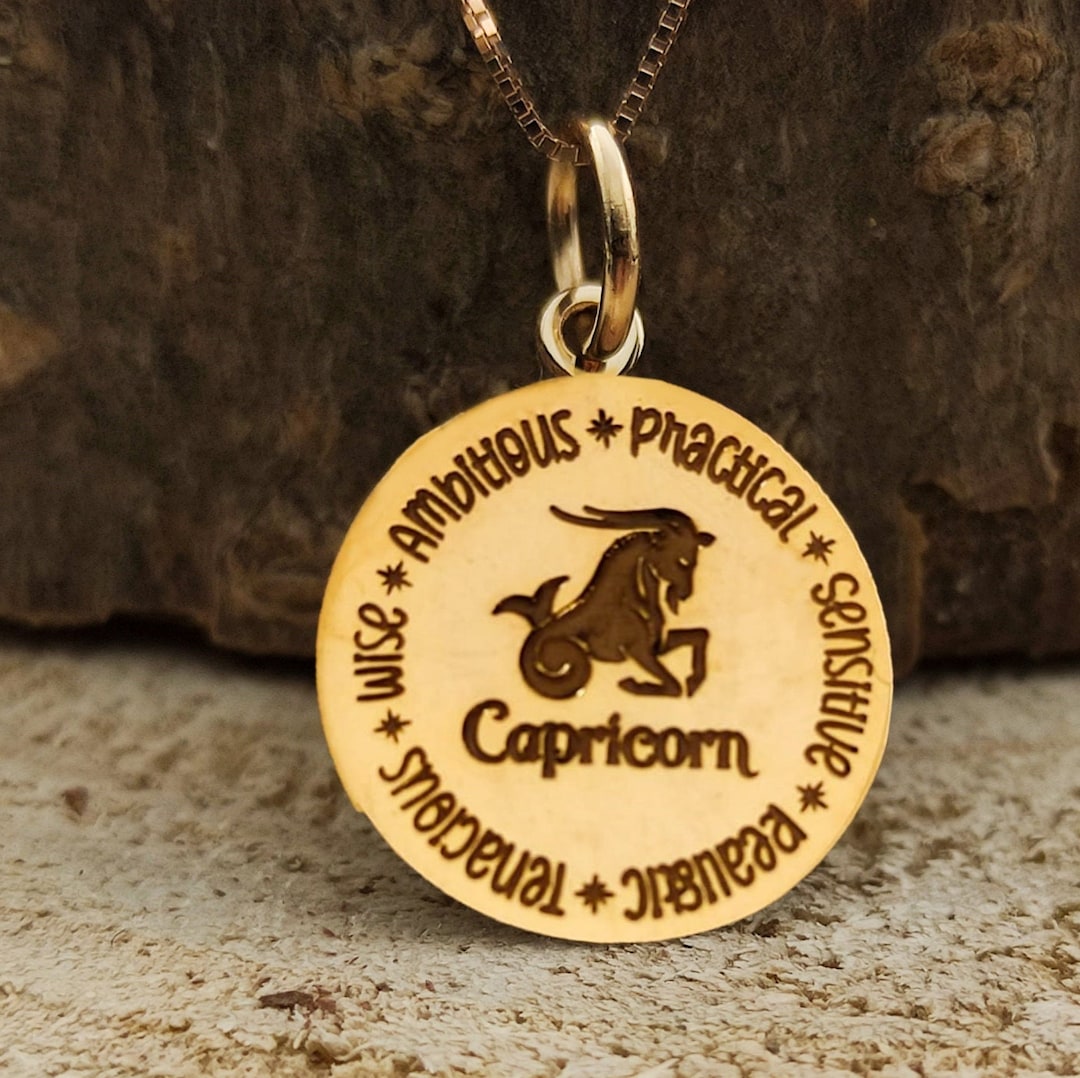 14K Solid Gold Capricorn Pendant, Personalized Capricorn Pendant, Gold ...