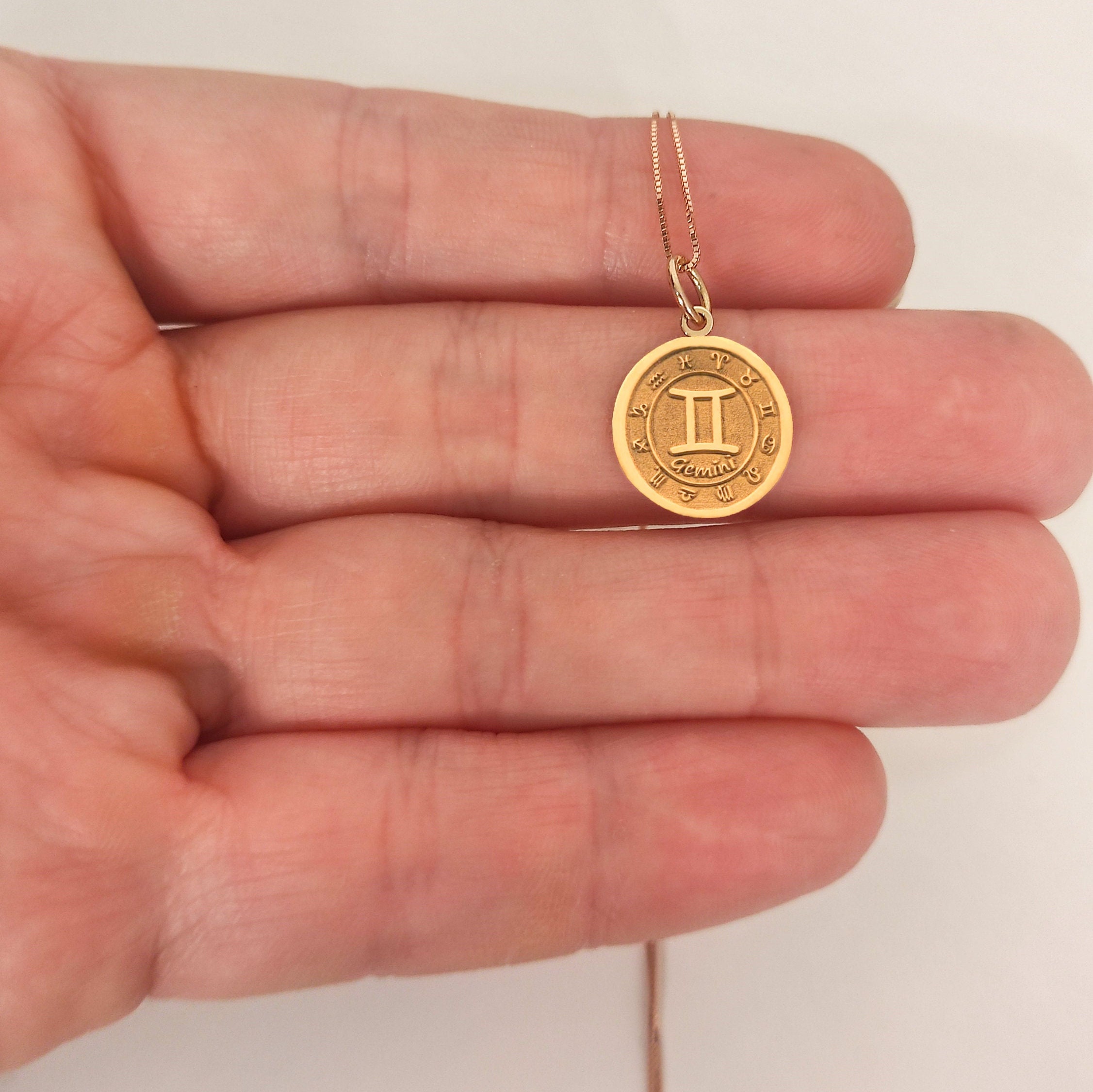 14K Solid Gold Gemini Pendant, Personalized Gemini Necklace, Gold ...