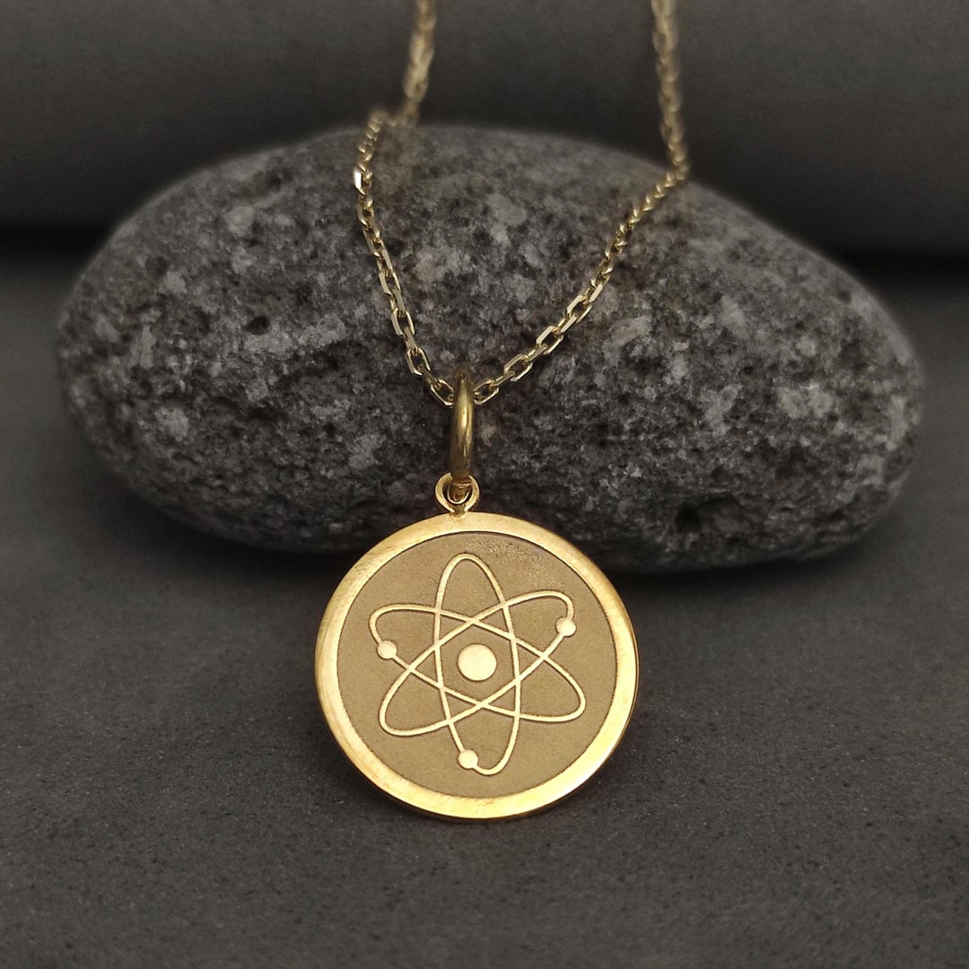 14k Solid Gold Atom Necklace, Diploma Pendant, Graduation Gift, Science ...