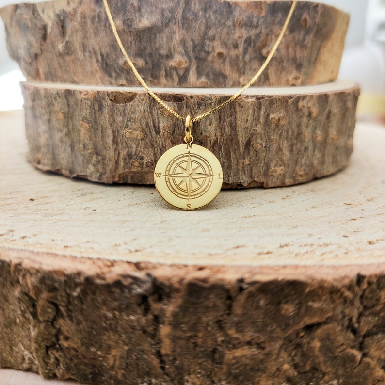 14k Solid Gold Compass Necklace, Gold Compass Pendant, 14k Sailor ...