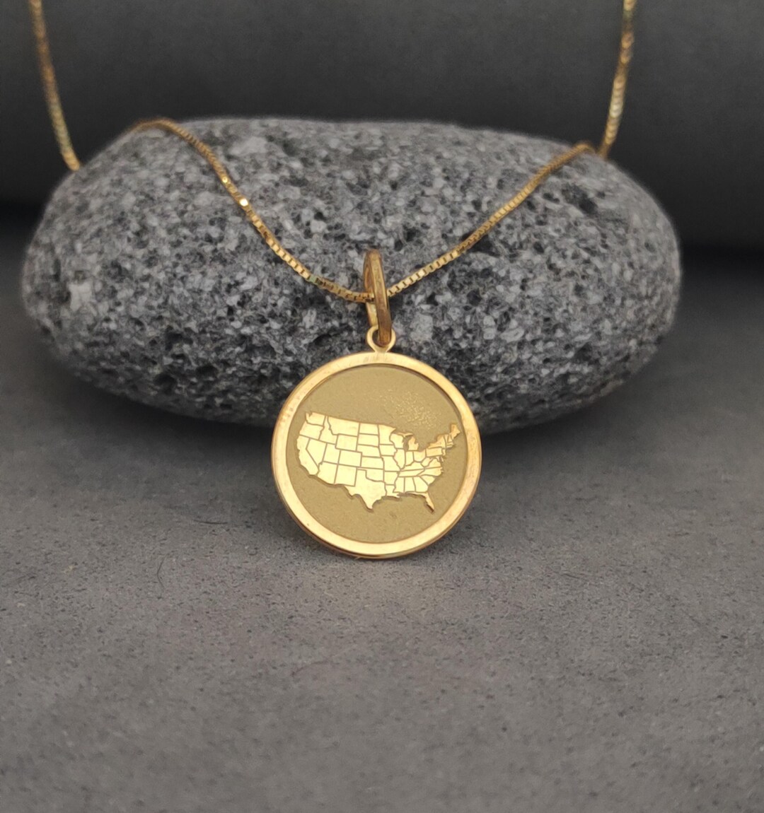14k Solid Gold State Charm, Map Necklace, Patriotic Jewelry, Identity ...
