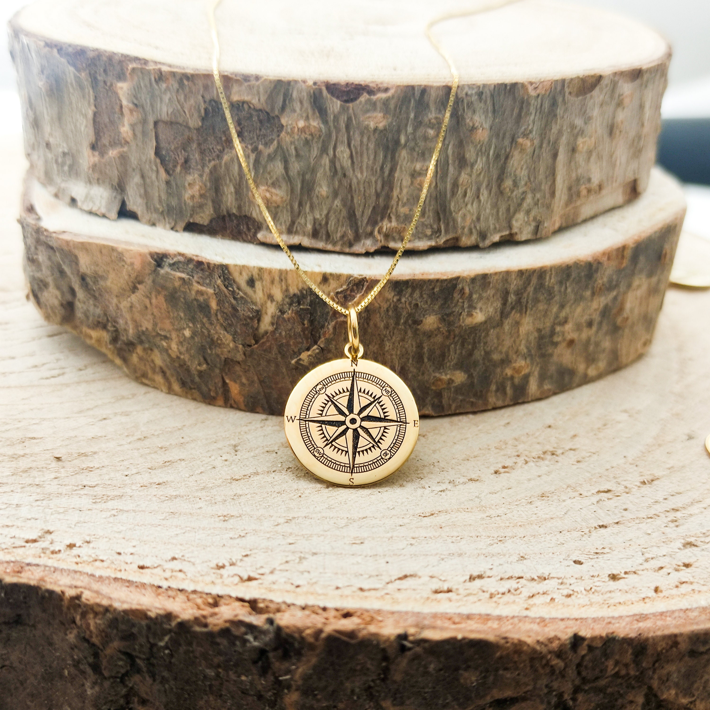 14k Solid Gold Compass Necklace Gold Compass Pendant 14k - Etsy