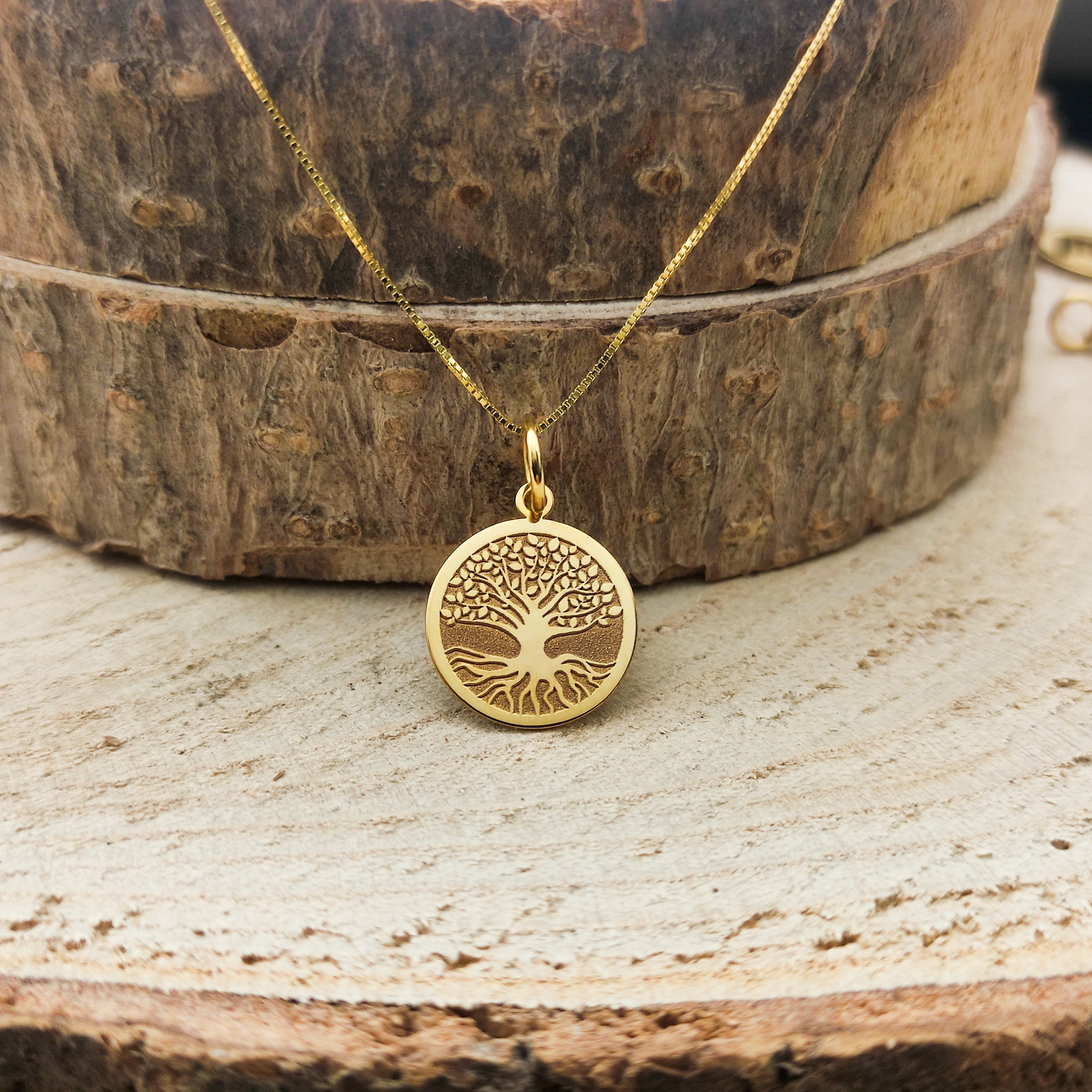 14k Solid Gold Tree of Life Charm, Personalized Tree of Life Necklace ...