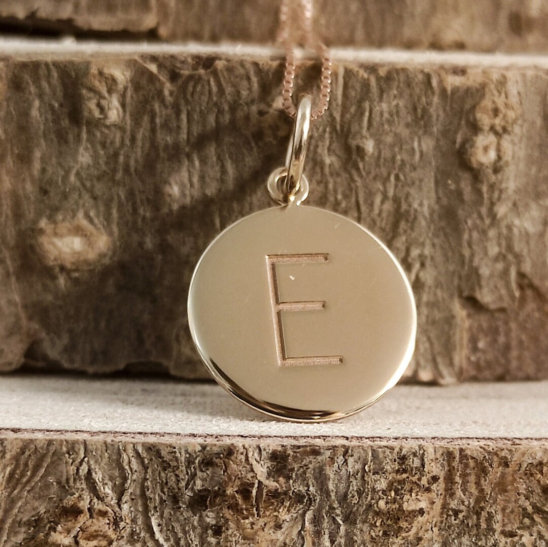 Gold Initial E Pendant, Gold Initial Necklace Disc, Gold Letter Pendant ...