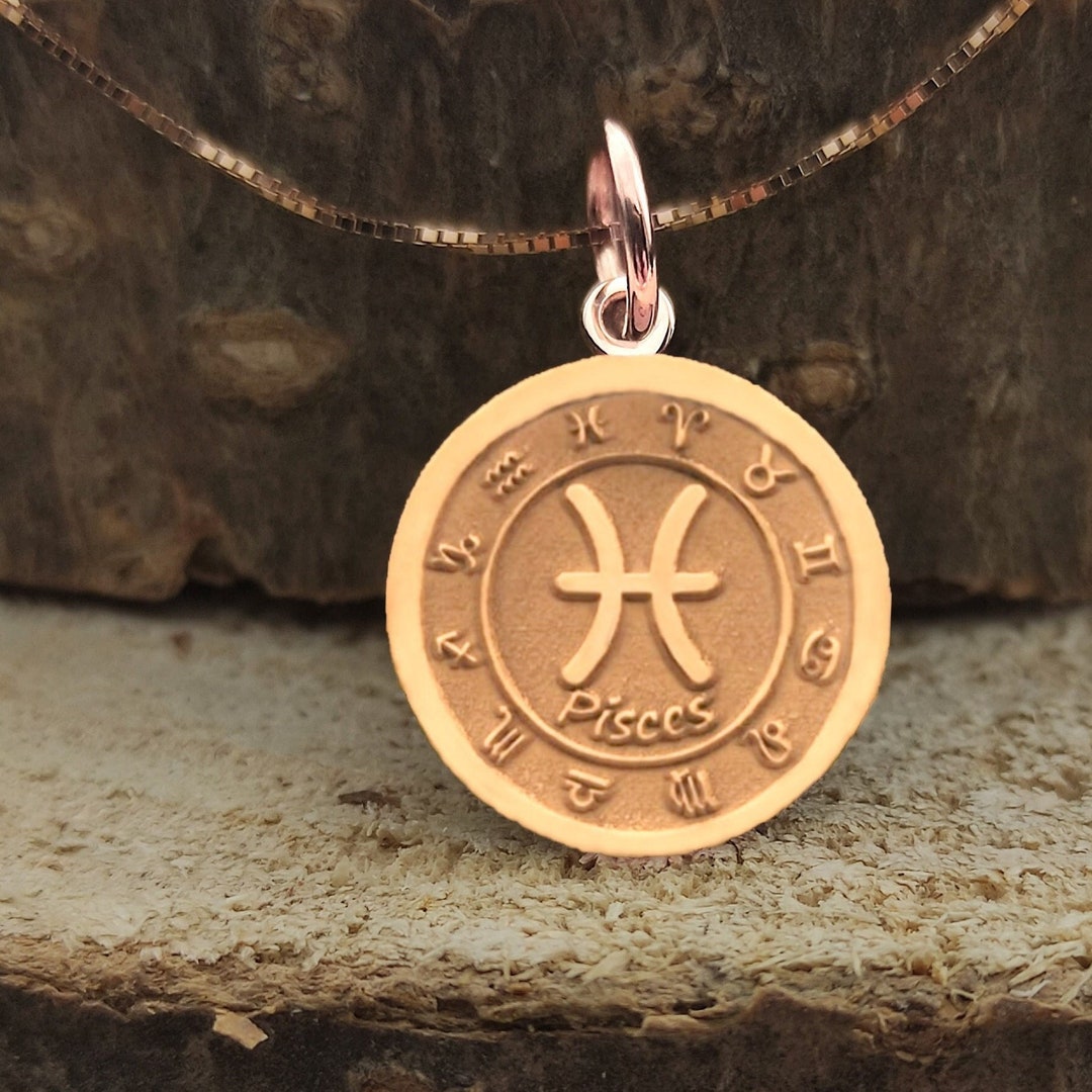 14K Solid Gold Pisces Pendant, Personalized Horoscope Pendant, Gold ...